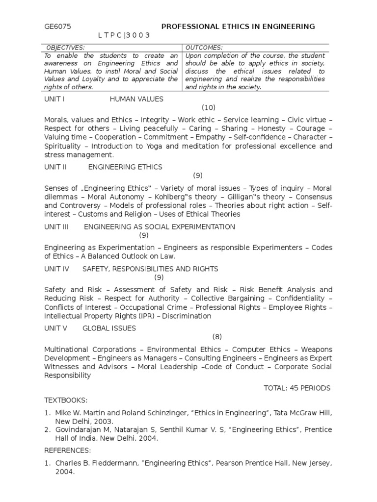 Ge6075 Professional Ethics in Engineering | PDF | Morality | Value (Ethics)