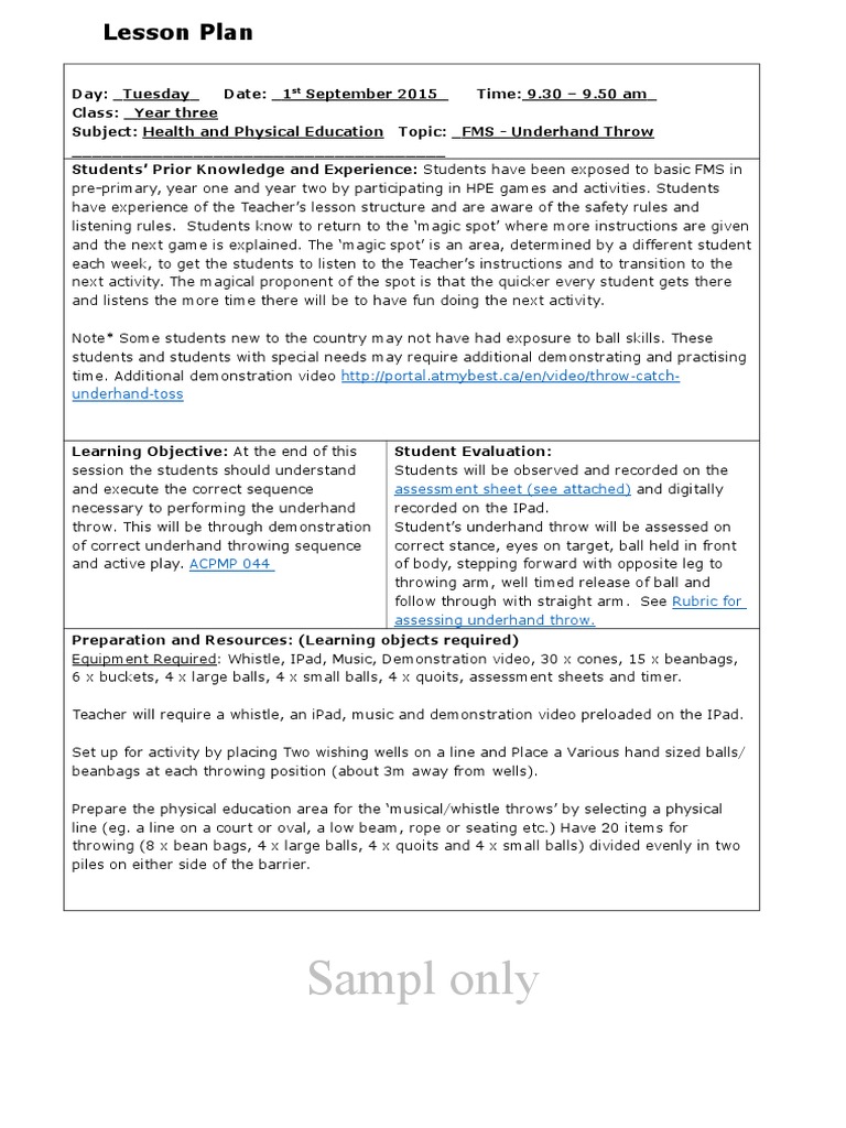 10 Min Lesson Plan | PDF | Lesson Plan | Physical Education