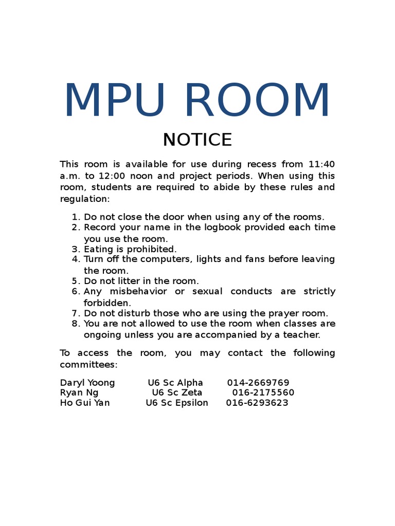 MPU Room Usage Guidelines | PDF