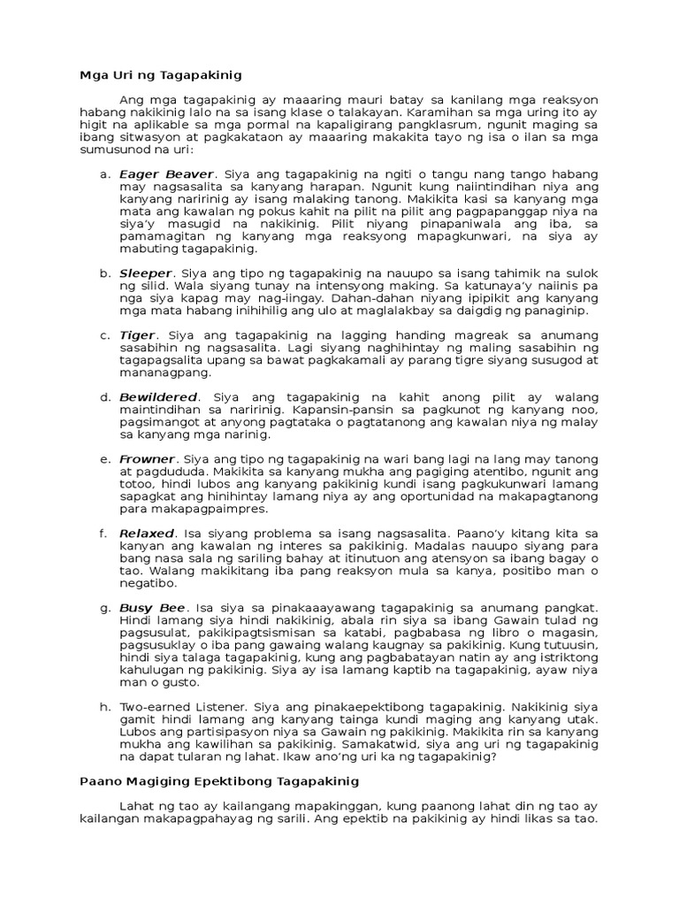 Mga Uri NG Tagapakinig | PDF