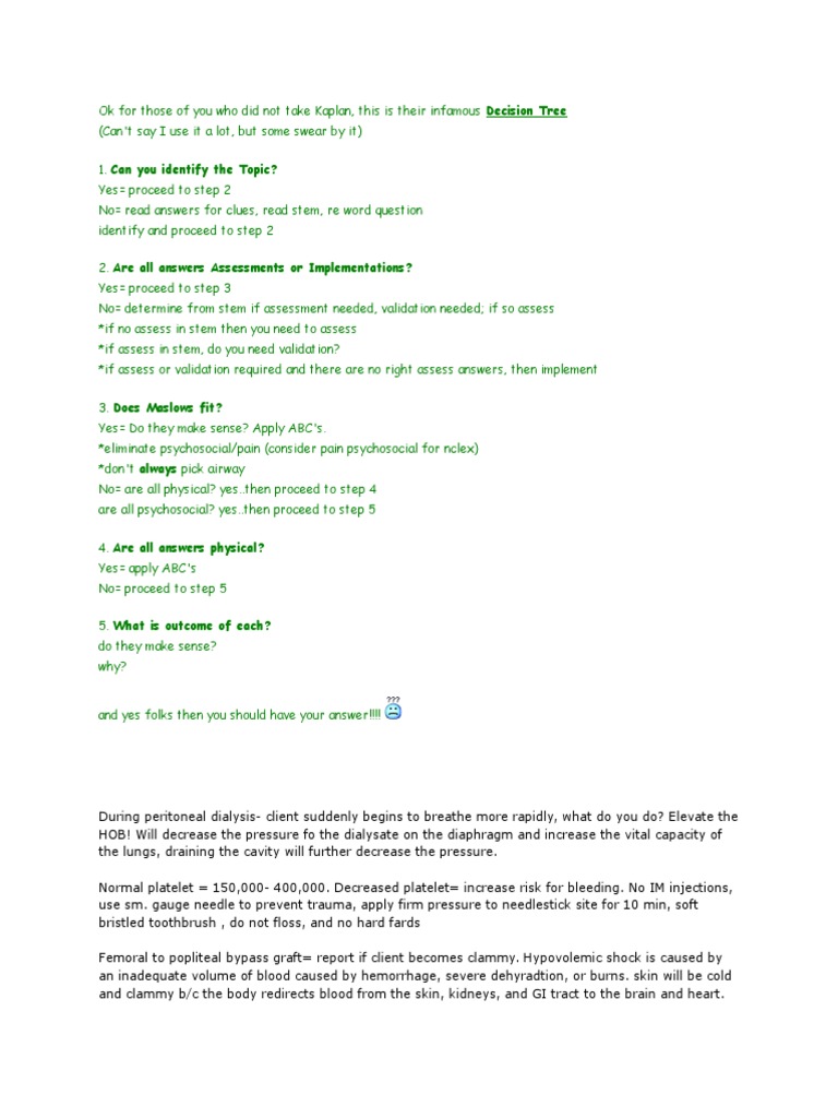 Kaplan Decision Tree and All Nurses Notes | PDF | Anemia | Chronic ...