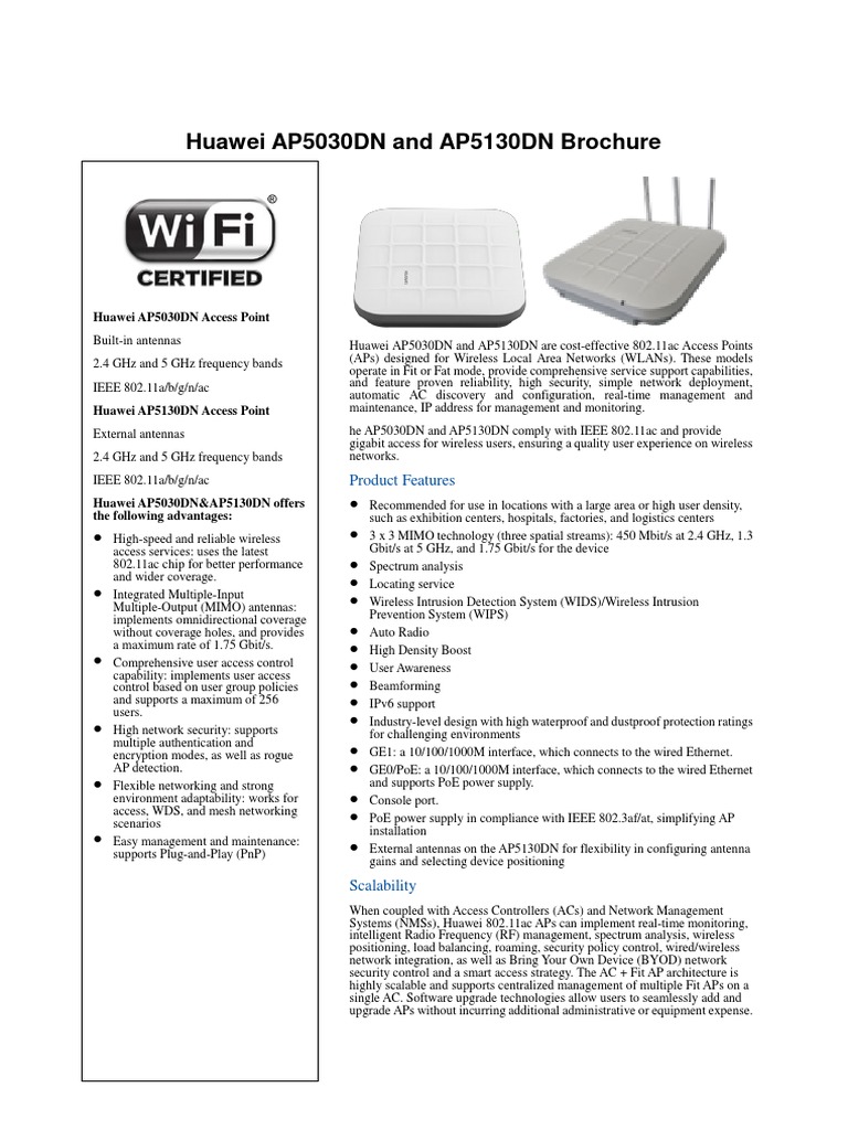 Huawei AP5030DN AP5130DN Brochure | PDF | Ieee 802.11 | Wireless Lan