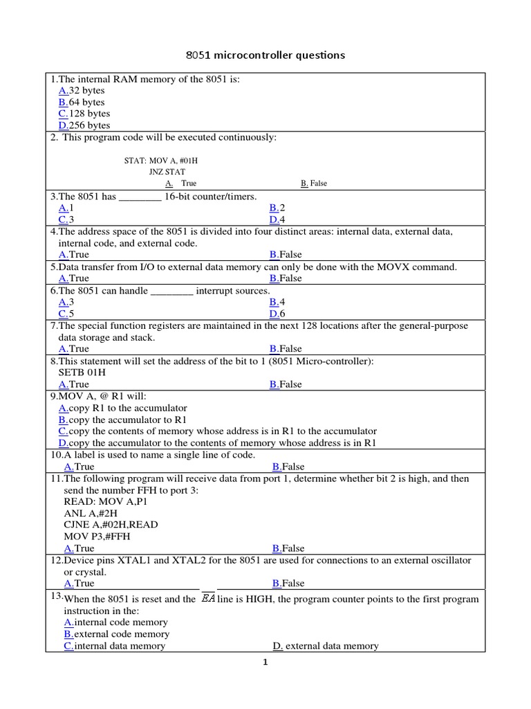 8051 Microcontroller Questions | PDF | Integrated Circuit | Random Access Memory