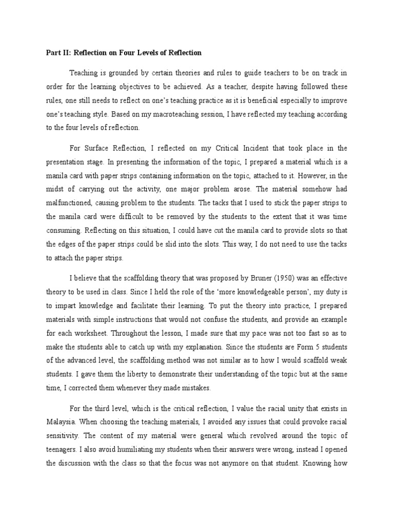 Four Levels of Reflection | Reflective Practice | Teachers