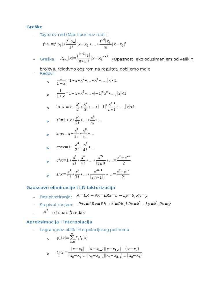R x f ξ n+1 ! x−x: Taylorov red (Mac Laurinov red) | PDF