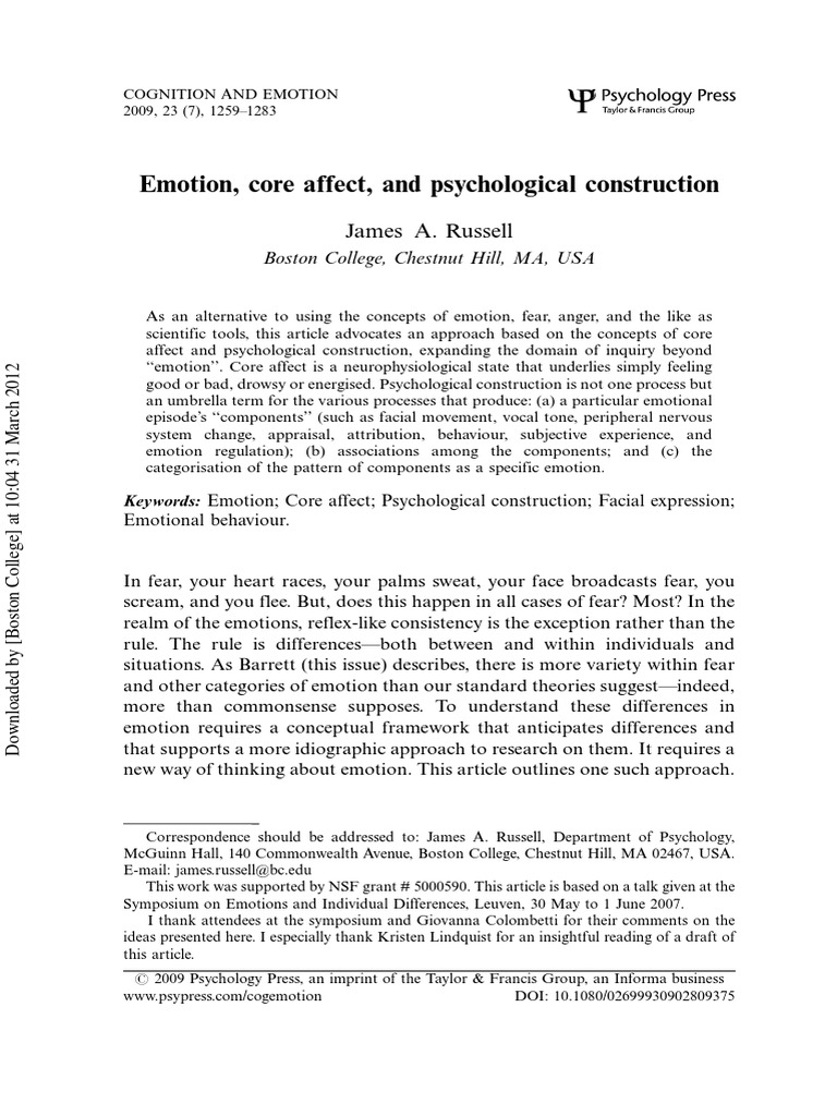Russell - Circumplex Model | PDF | Affect (Psychology) | Emotions