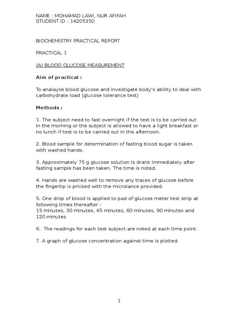 Biochemistry Practical Report | PDF | Blood Sugar | Diabetes Mellitus