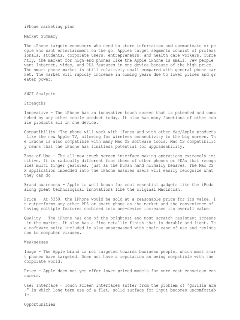 Iphone Marketing Plan Market Summary The Iphone | PDF | I Phone | Apple ...