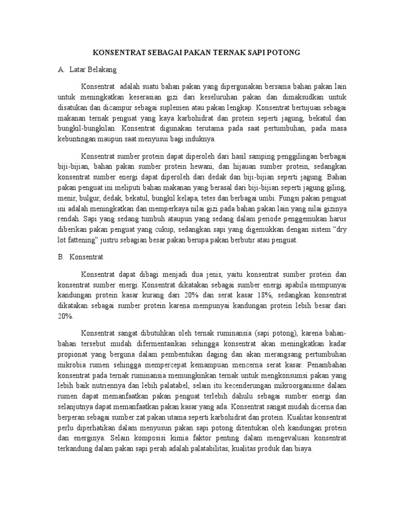 Konsentrat Sebagai Pakan Ternak Sapi Potong | PDF