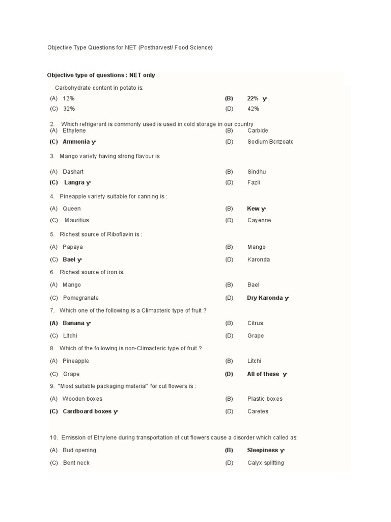 Objective Type Questions For NET | PDF | Vegetables | Fruit