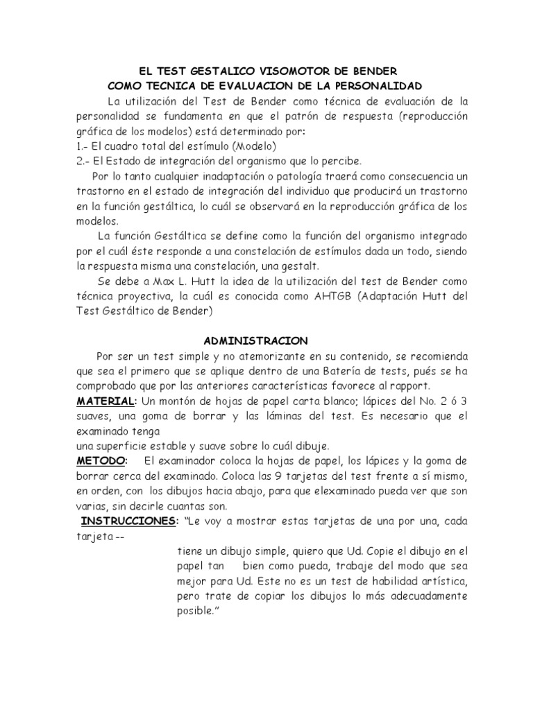 Test Gestáltico de Bender: Evaluación Visomotora | PDF