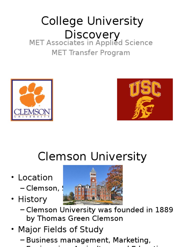 Clemson College University Discovery Presentation | PDF | University ...