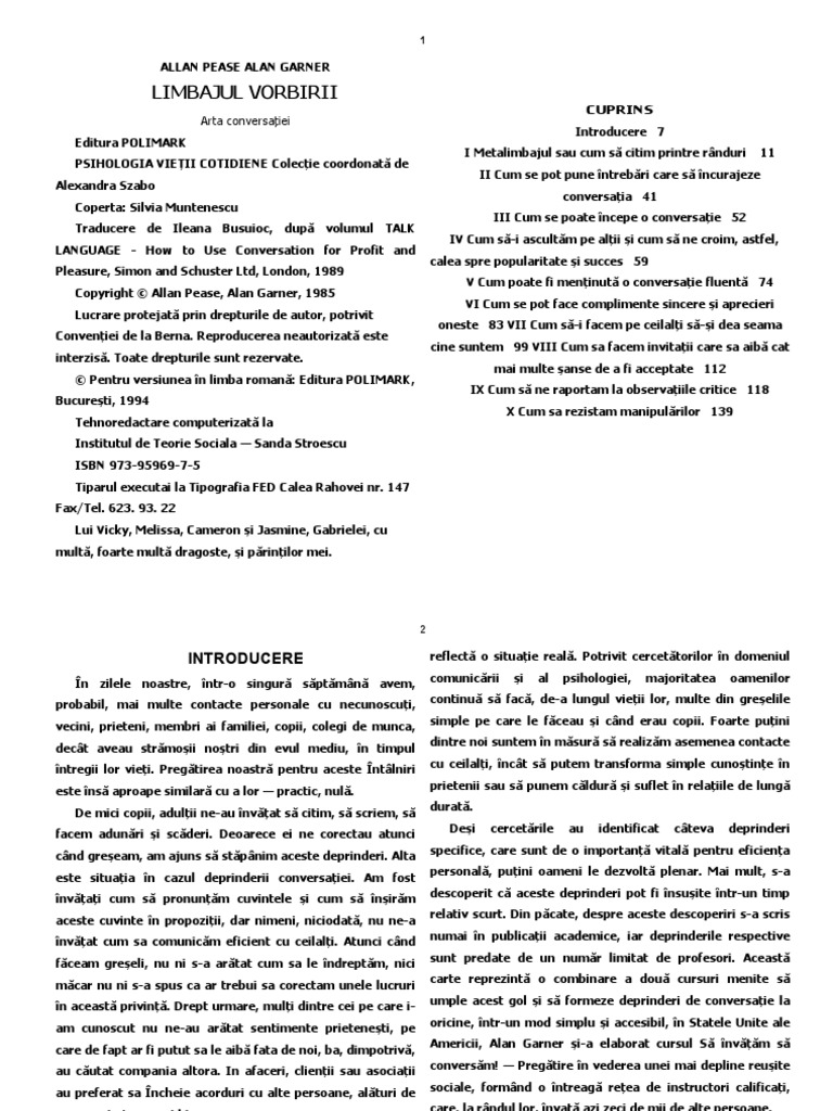CARTE-Alan Pease - Limbajul Vorbirii | PDF