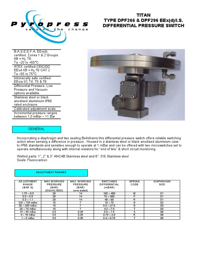 Pressure Switch - Pyropress DPF266 | PDF | Switch | Pressure Measurement