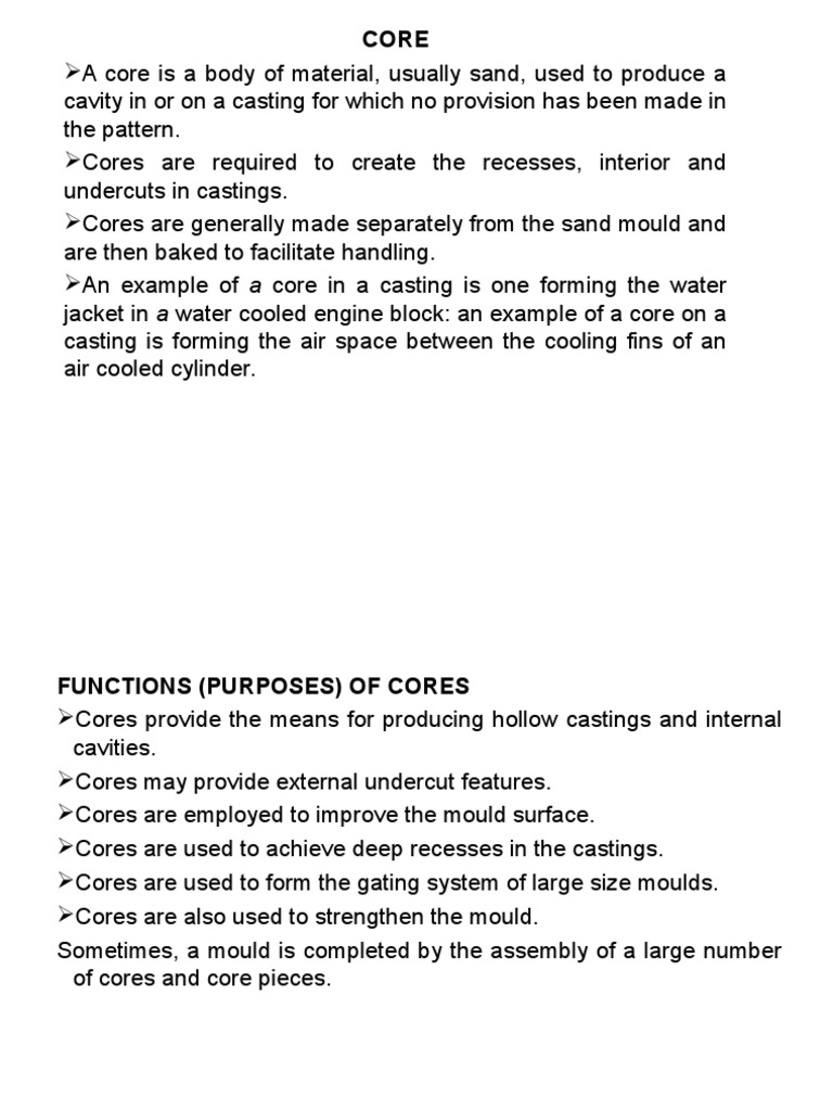 Casting Cores: Types, Properties and Manufacturing Process | PDF ...