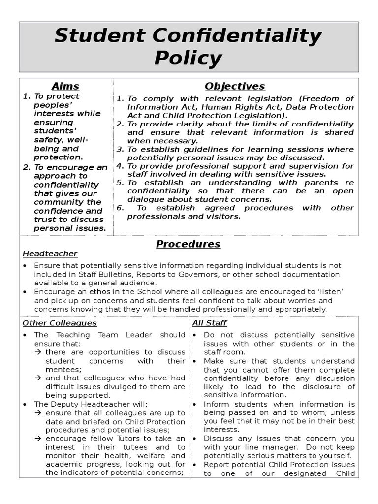 Student Confidentiality | PDF | Confidentiality | Child Protection