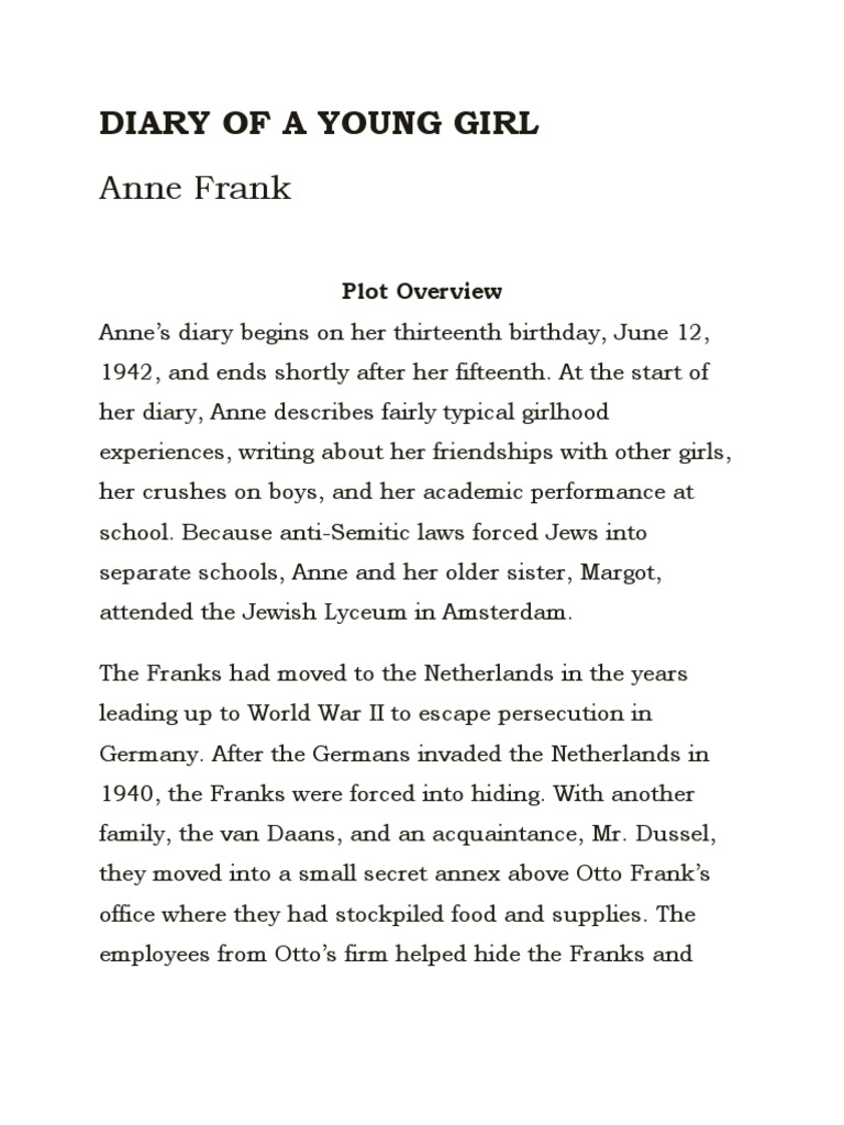 (SUMMARY) Diary of A Young Girl - Anne Frank | PDF | Anne Frank