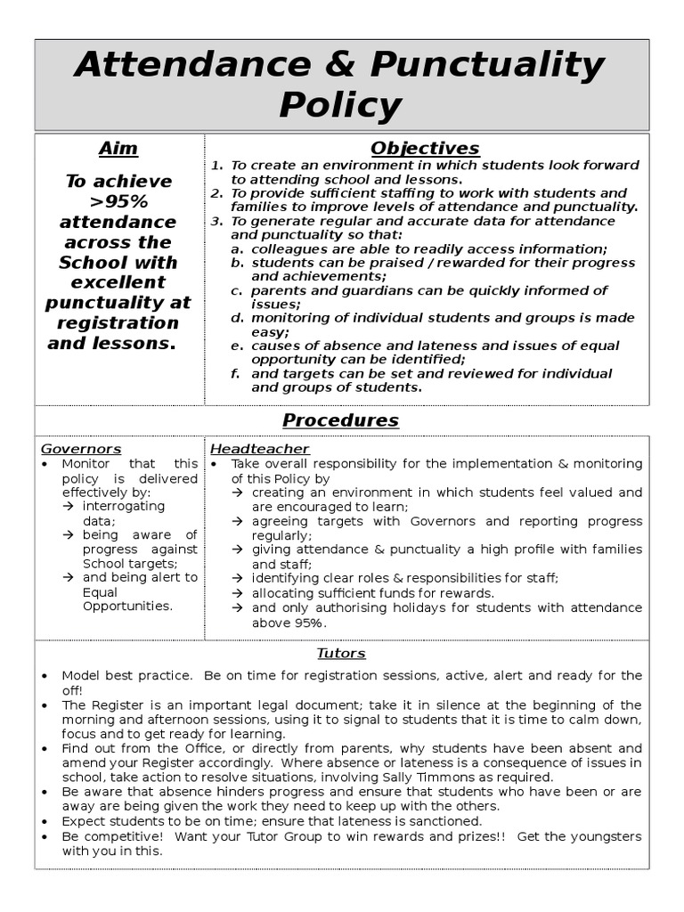 Attendance & Punctuality Policy | PDF | Tutor | Cognition