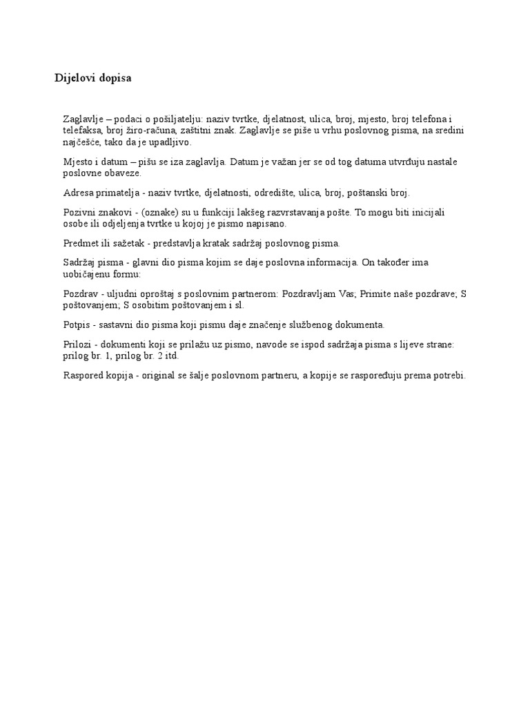 Dijelovi Dopisa | PDF