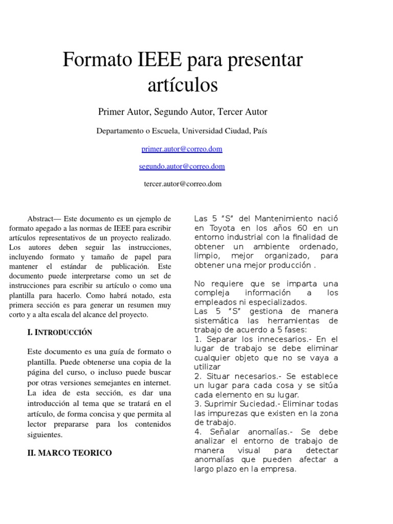 Formato IEEE Para Presentar Trabajos | Reseña (Resumen) | Red mundial