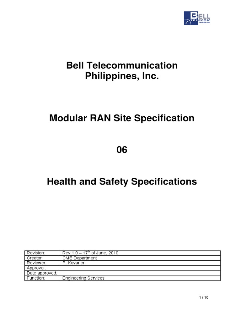06 - Health and Safety Specifications - v1.0 - 20100617 | PDF | Safety ...
