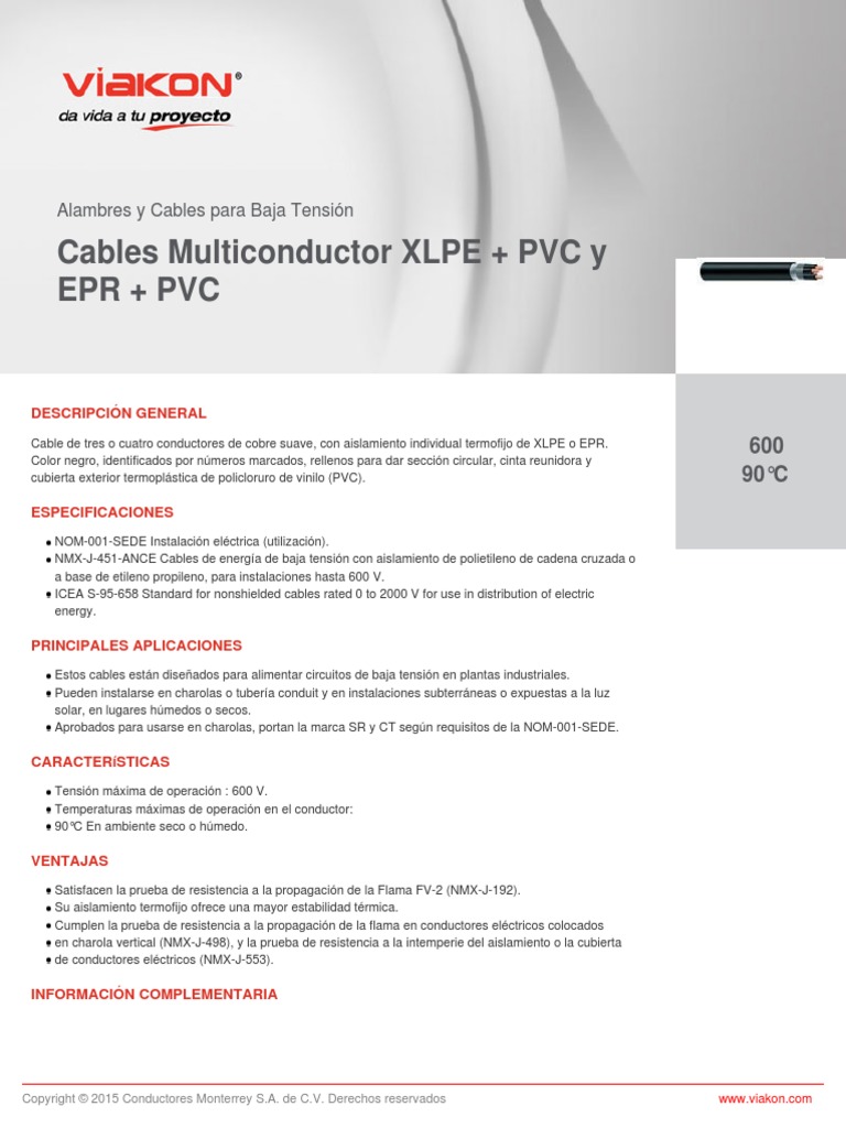 Viakon Cable Cobre XLPE + PVC 600V | Cobre | Cantidades fisicas