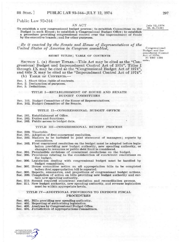 Congressional Budget and Impoundment Control Act 1974 | Reconciliation ...