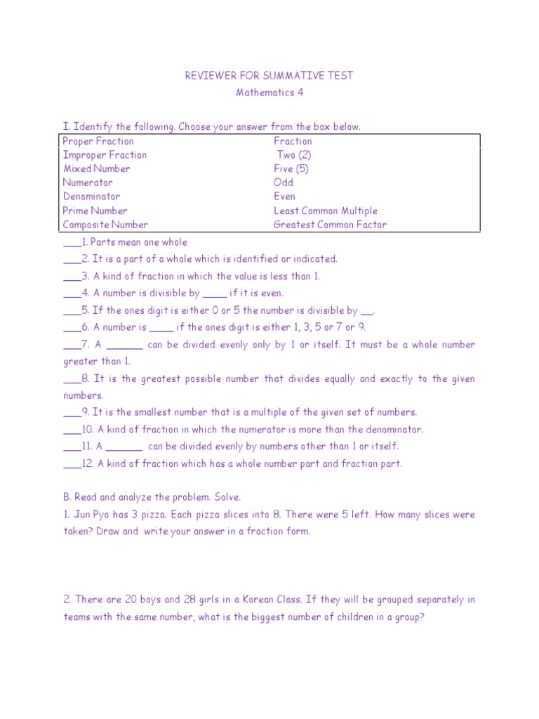 Math Grade 4 Summative Test | PDF | Language Arts & Discipline