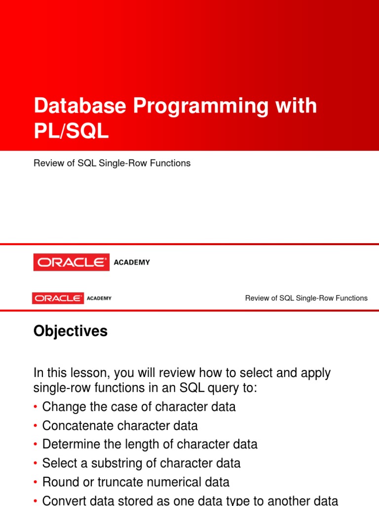 Review Of Sql Single Row Functions L2 Sql Oracle Database
