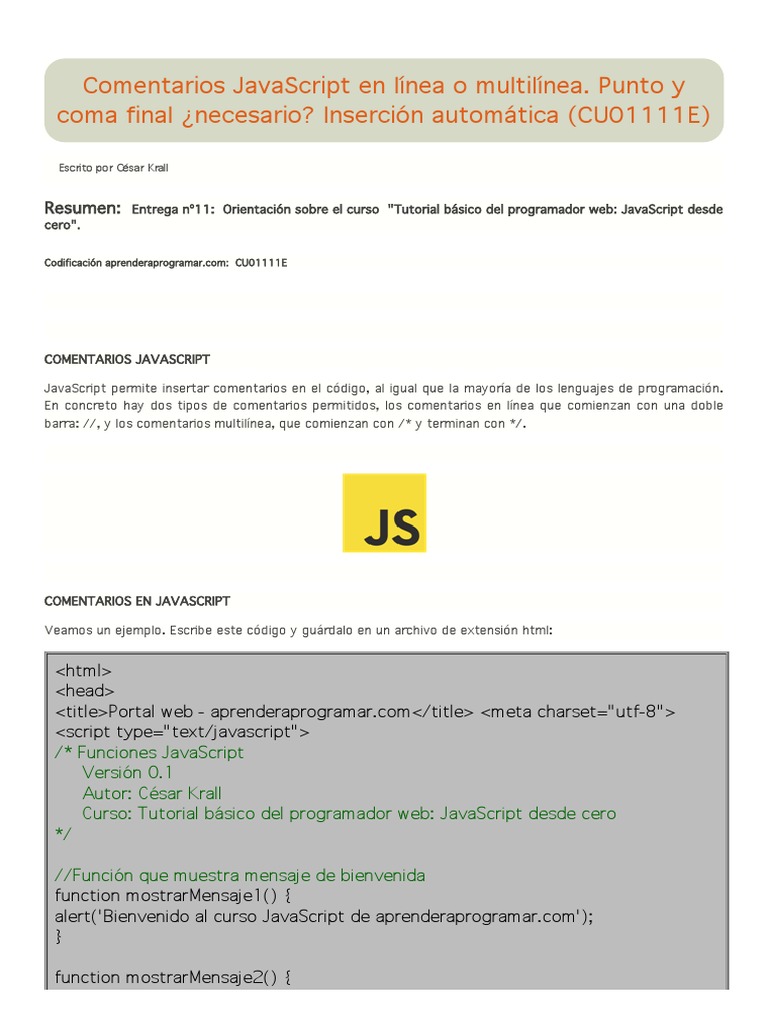 Comentarios JavaScript en Línea o Multilínea | PDF | Script Java | Página web