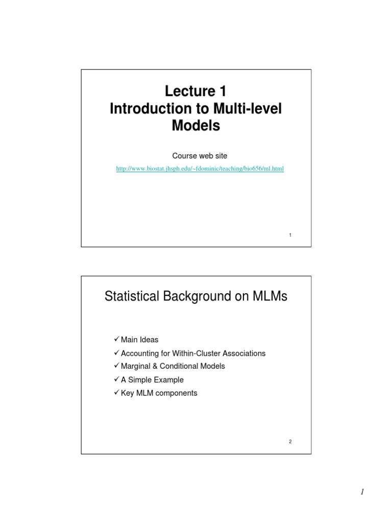Introduction To Multi-Level Models: Statistical Background On Mlms ...