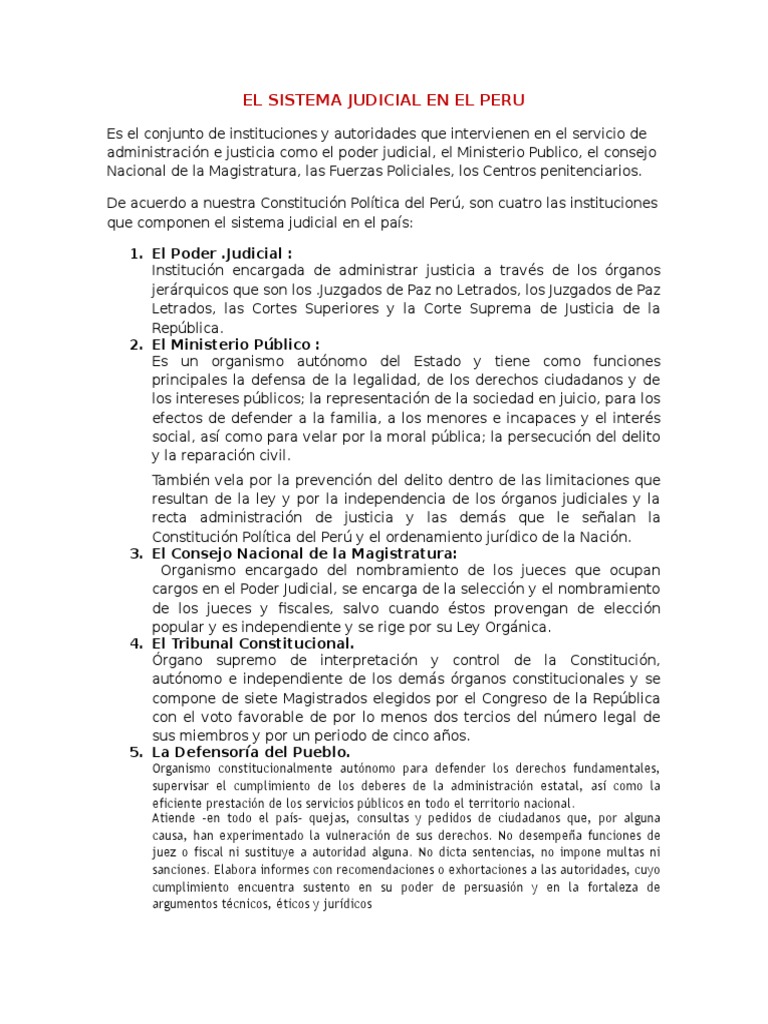 Sistema Judicial del Perú: Instituciones y Funciones | PDF | Juez ...