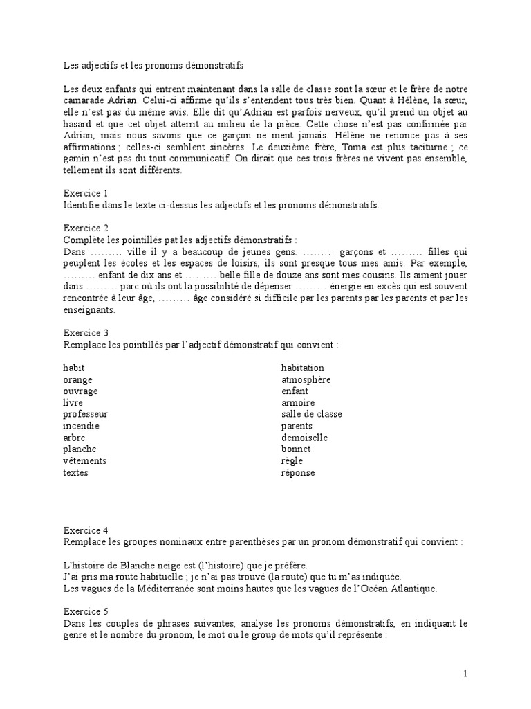 Adjectifs et pronoms démonstratifs | PDF | Pronom | Morphologie ...