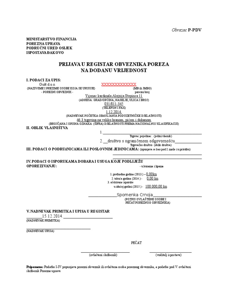 7.obrazac - P PDV 1 | PDF