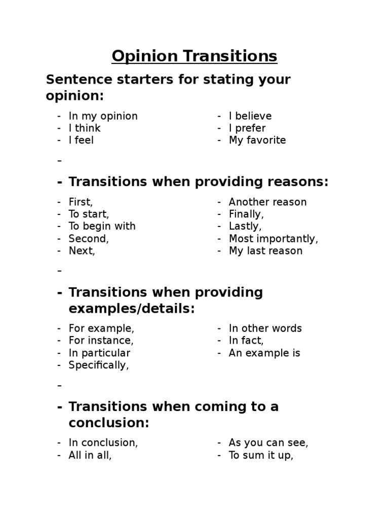 Opinion Writing Starters | PDF | Language Arts & Discipline