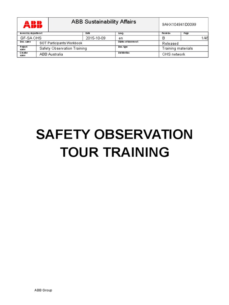 Safety Observation Tour SOT - Participants Workbook | Safety | Hazards