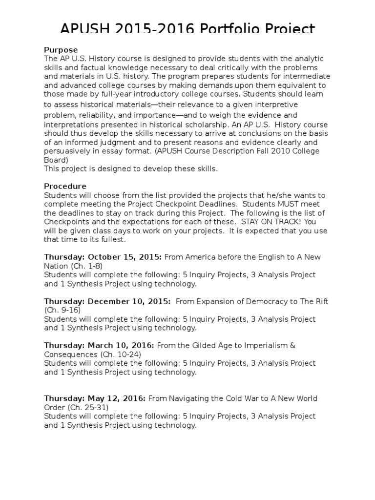 APUSH 2015-2016 Project Guidelines | PDF