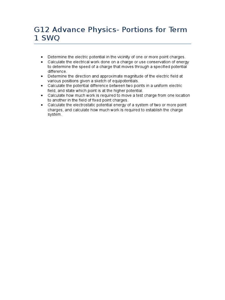 G12 Advance Physics - SWQ Portions | PDF