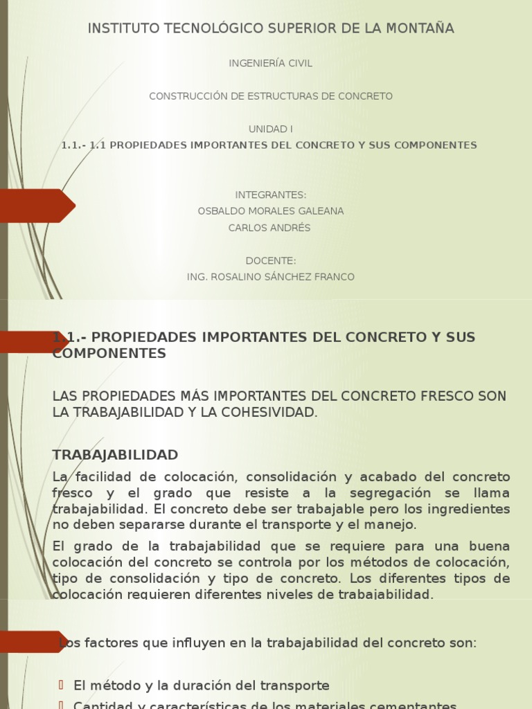 Propiedades Importantes Del Concreto y Sus Componentes | PDF | Hormigón ...