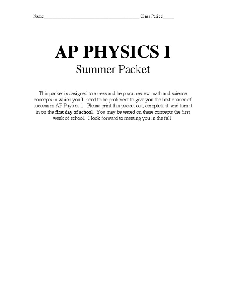 AP Physics 1 Summer Packet | PDF | Significant Figures | Teaching ...