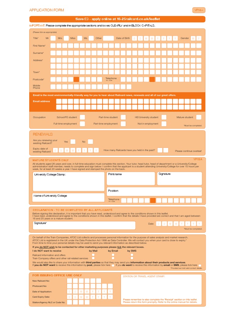 16-25 Railcard Application Form | PDF | Career & Growth | Business
