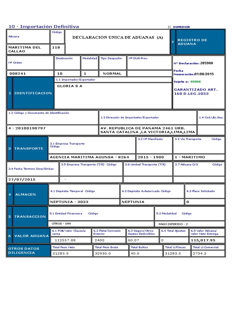 Ejemplo Llenado de Dam Importacion Maritimo | Factura | Pago de regalías
