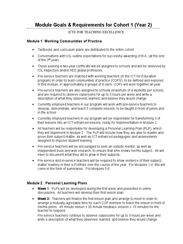 Module Goals & Requirements For Cohort 1 (Year 2) : Module 1: Working ...