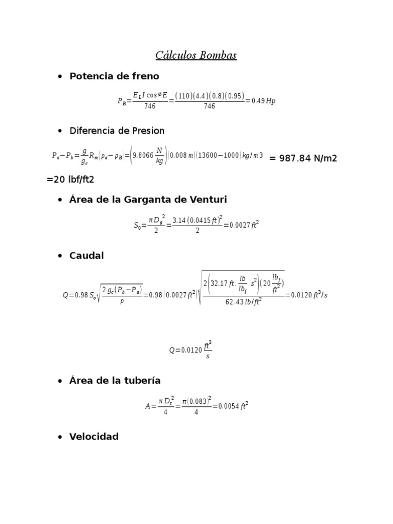 Cálculos de Potencia en Bombas | PDF | Teaching Methods & Materials ...