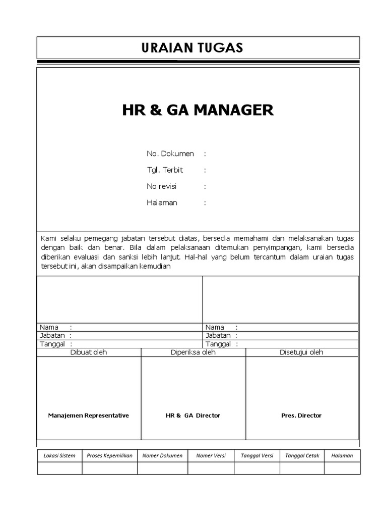 Job Desc HRD GA Manager | PDF