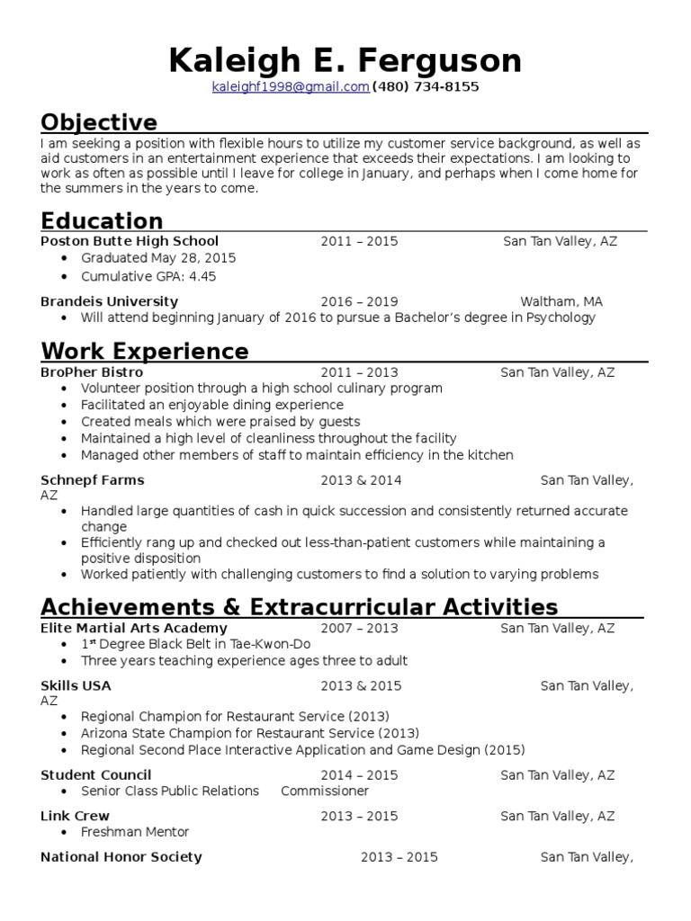 Mock Resume of Kaleigh E. Ferguson | PDF