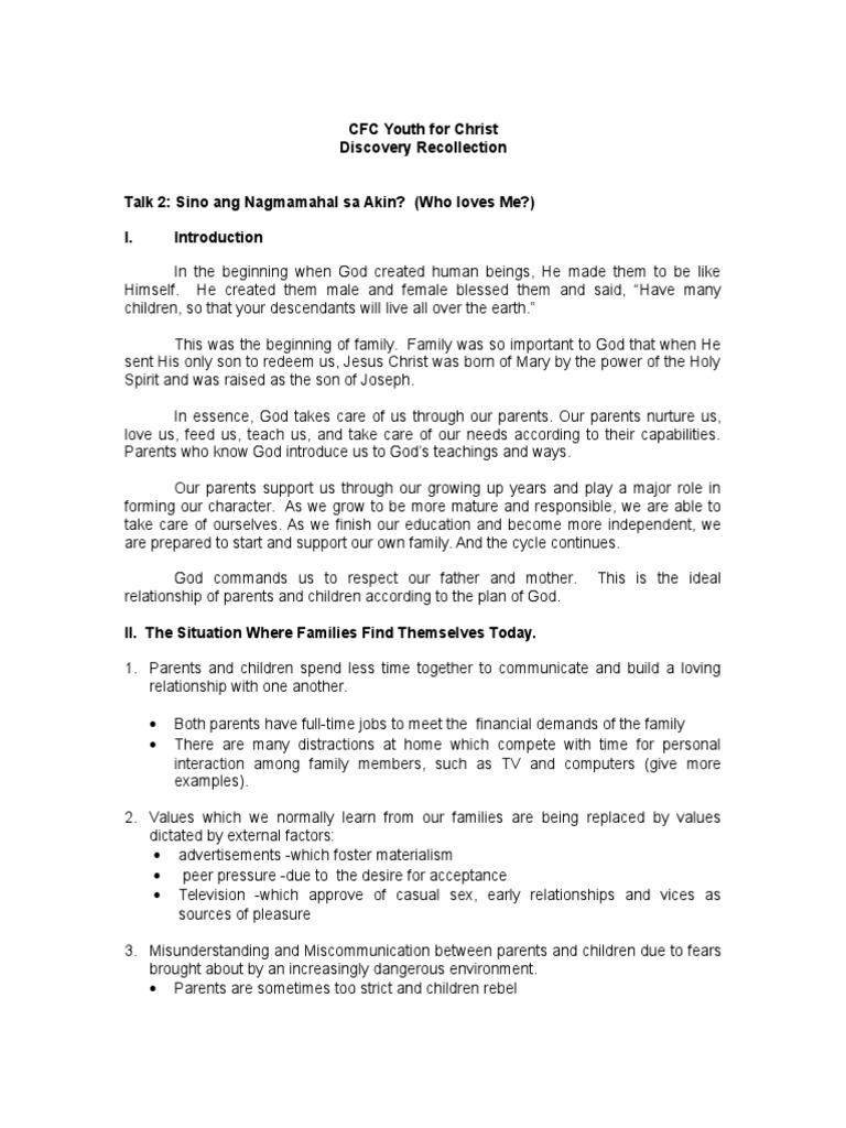 CFC Youth For Christ Discovery Recollection | PDF | Sibling | Loneliness