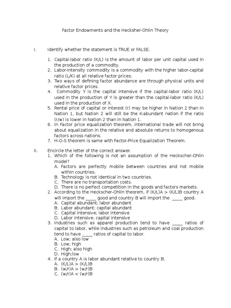 Factor Endowments and The Hecksher Questions and Answers | PDF ...