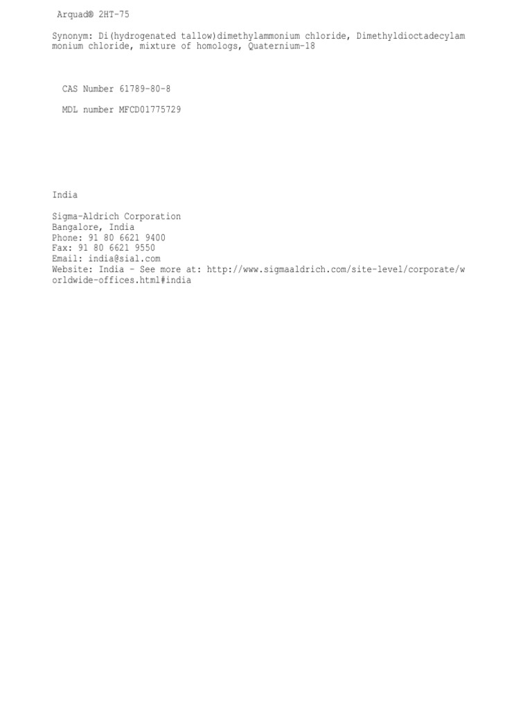 Arquad® 2HT-75 Chemical Info | PDF | Technology & Engineering