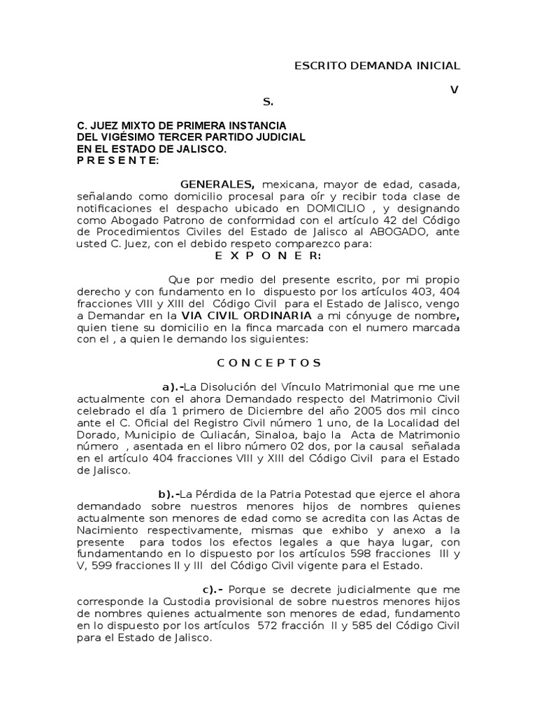 Divorcio Escrito Divorcio Caso De Ley